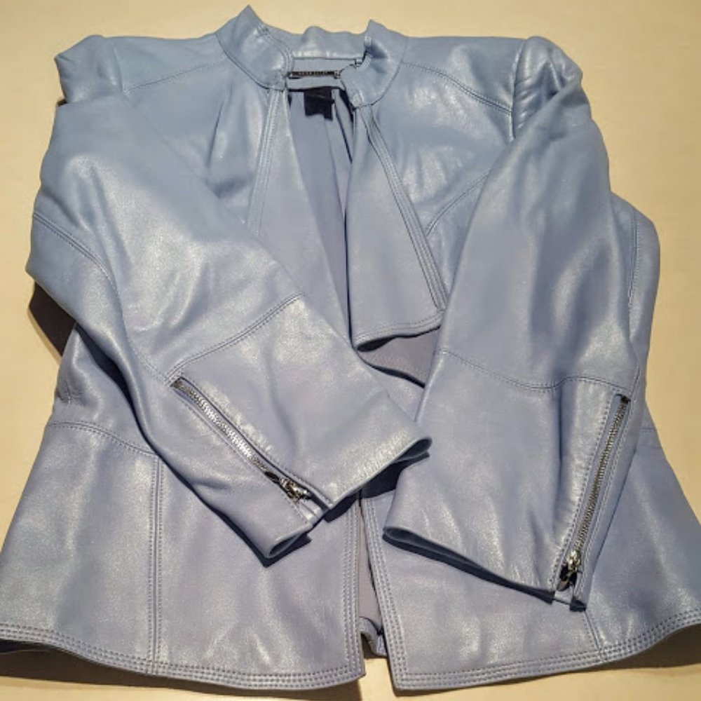 Periwinkle Twinkle Small Leather Moto-Jacket, White H… - Gem